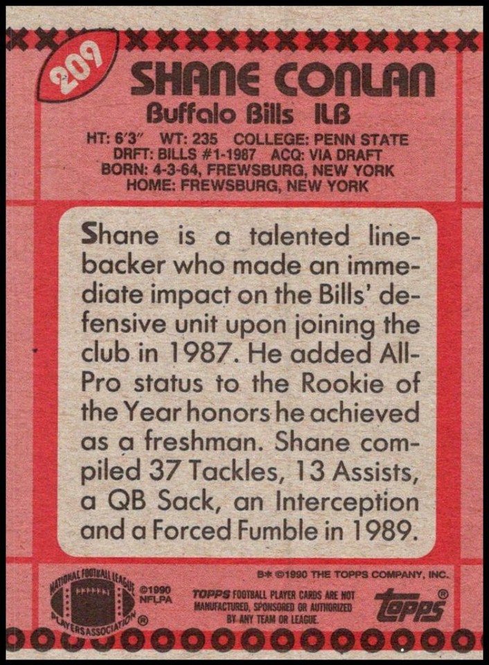 1990 Topps #209 Shane Conlan Bills | eBay