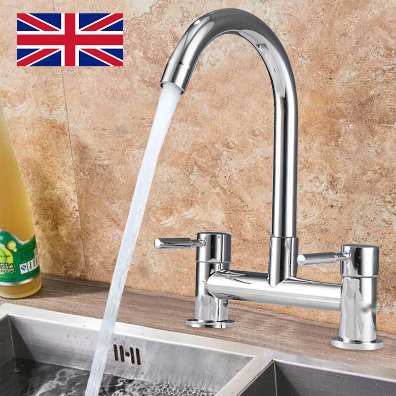 2 Hole Deck Modern Dual Lever Chrome Kitchen Sink Mixer Taps Mounted ...