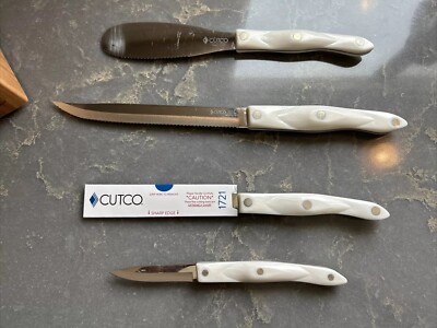 CUTCO Pearl White Handle 4-Piece Knife Set USA 1720, 1721, 1729, 1768 ...