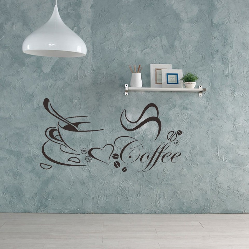Coffee Sign Decor Station Vinyl Lettering Wall Decal Cup Sticker | eBay ...