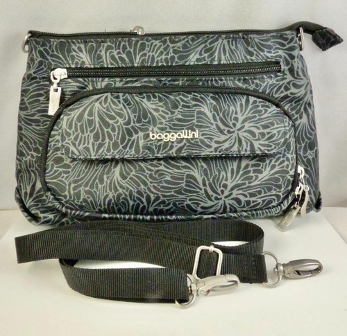 Baggallini Black & Gray Floral Print Nylon Cross Body Shoulder Bag | eBay