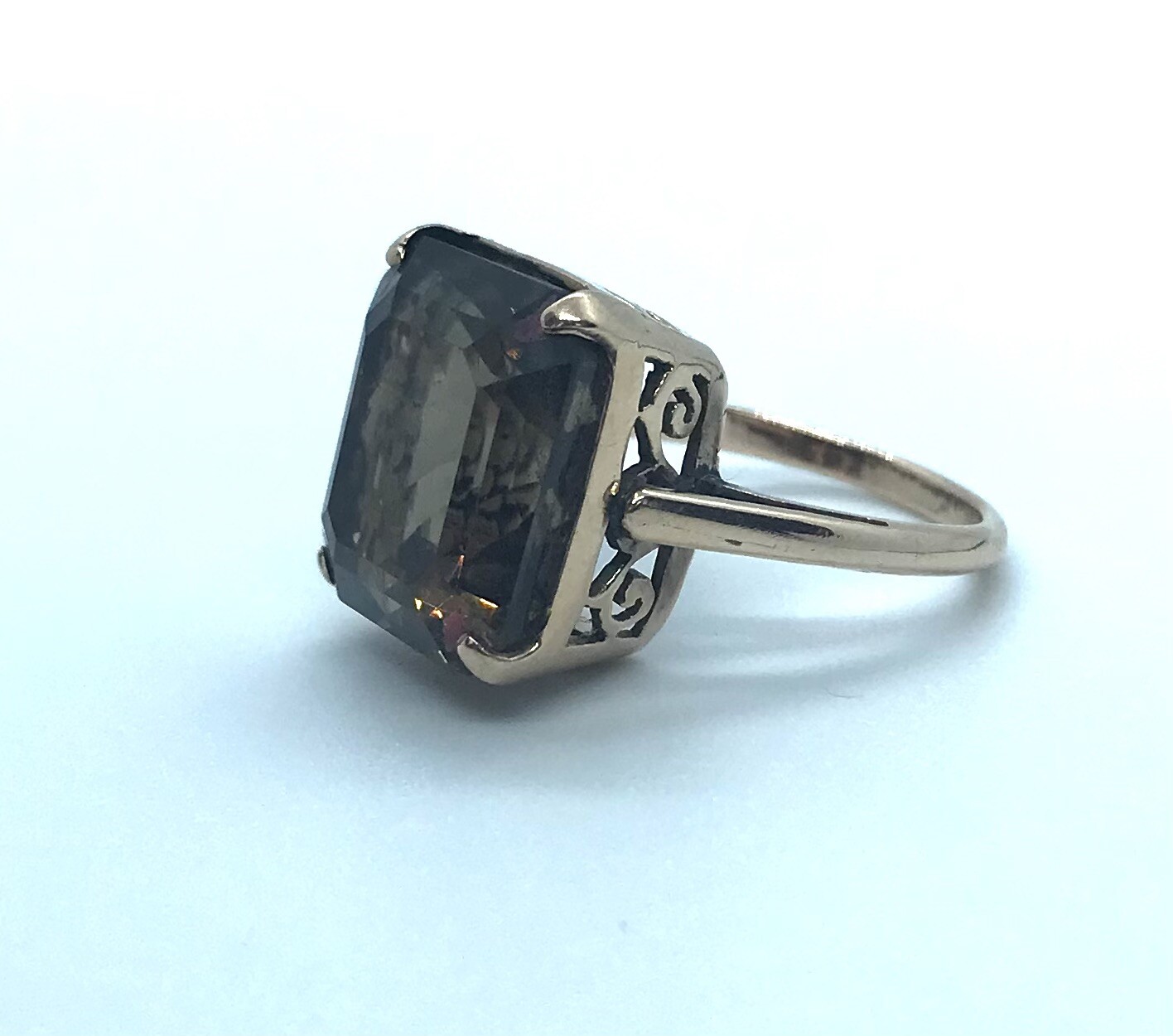 ANTIQUE 9ct GOLD SMOKEY QUARTZ SOLITAIRE RING VICTORI… - Gem