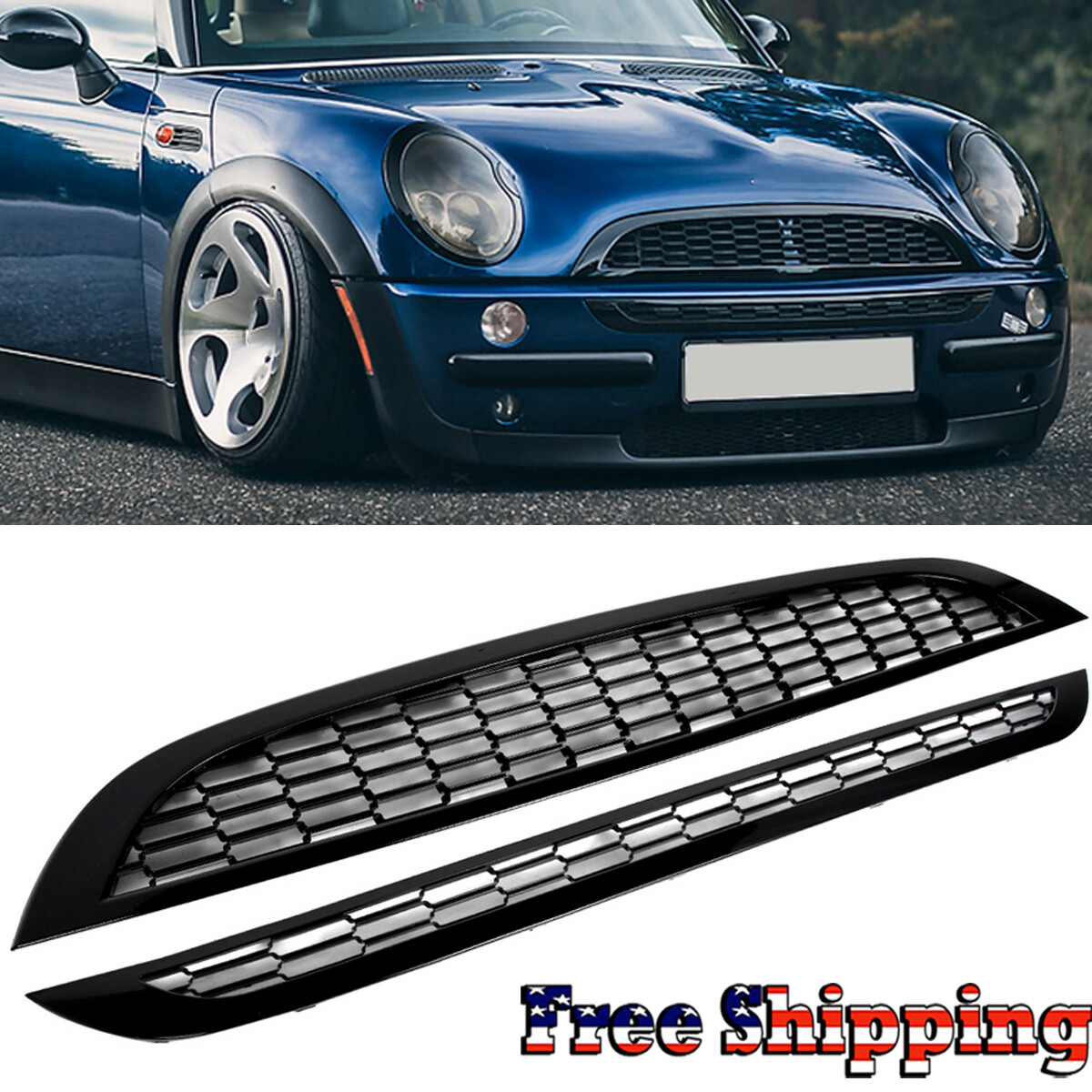 For 02-06 Mini Cooper R50 R52 R53 2PCS Honeycomb Front Bumper Mesh ...