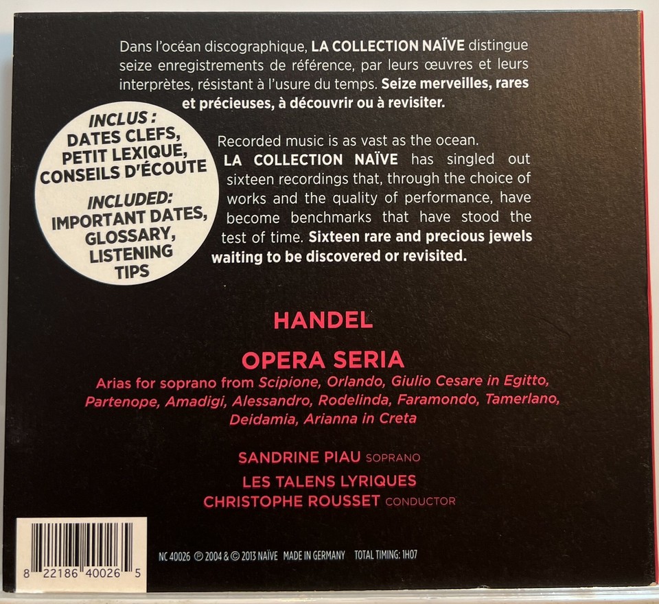Handel, Sandrine Piau, Christophe Rousset : Opera Seria (CD Digipak ...