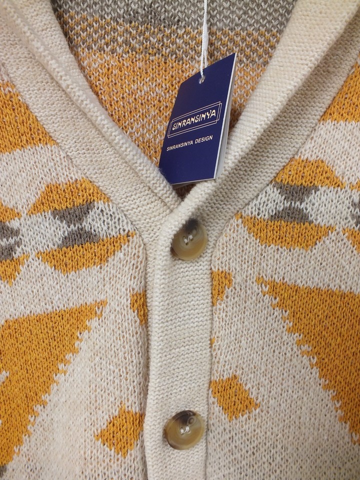Sinransinya Cream & Orange Aztec Knit Cardigan Size L BNWT New (Fox ...