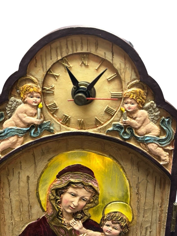 Virgin Mary Holding Baby Jesus With Angels Clock Music Triptych Style ...