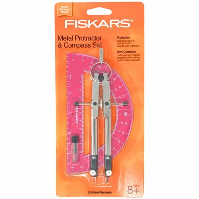 Fiskars Metal Bow Compass & Protractor Set Easy Read Numbers | eBay