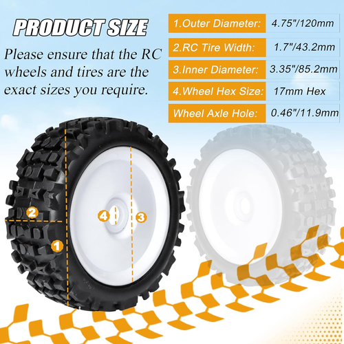 17mm Hex RC Wheels and Tires 1/8 Scale RC Buggy Truggy Tires Wheels for ...