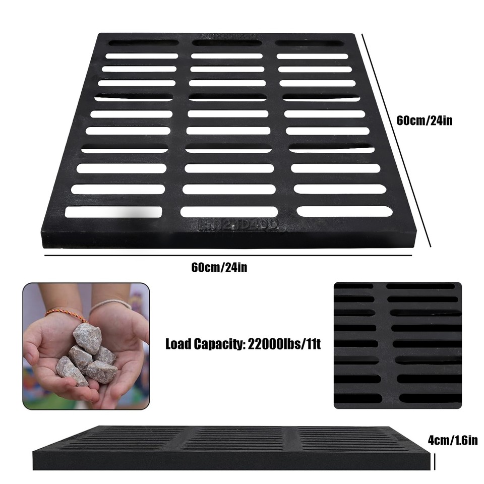 24x24 Ductile Iron Outdoor Drain Cover- Durable Sewer Grate, Square ...