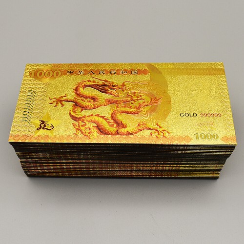 100pcs 1000 Dollars Chinese Dragon Gold Banknotes with Fluorescent ...