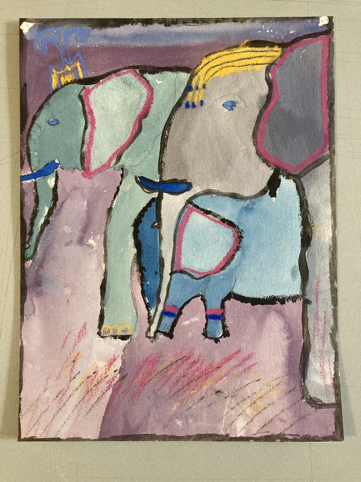 Beautiful Large Drawing Art Raw Circus Elephant 1980 Expressionist ...