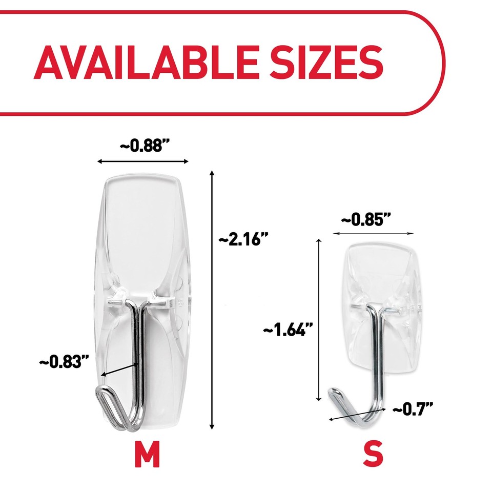 Small Clear Wire Toggle Hooks, 10 Wall Hooks and 12 Strips, Damage ...