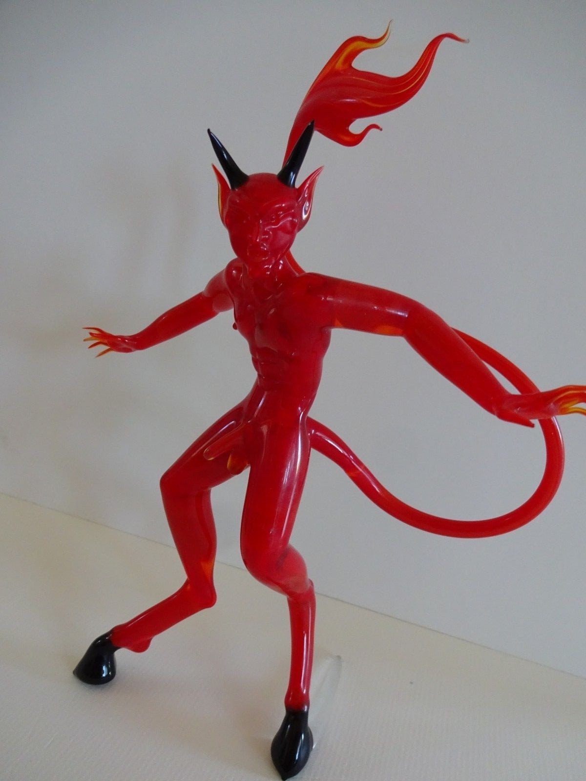 Glass Art work/sculpture of RED DEVIL, by John Zinner - standing w arms ...