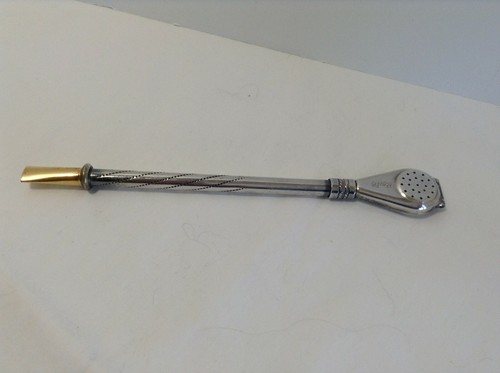 Antique Tea Diffuser Straw SILVER 18K GOLD TIP - INDUSDTRIA ARGENTINA ...