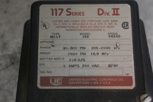 United Electric Pressure Switch H117-192 | eBay