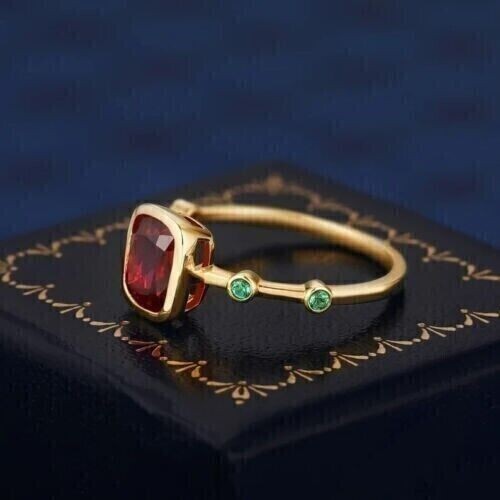 2Ct Emerald Simulated Red Ruby Art Deco Vintage Ring 14k Yellow Gold ...