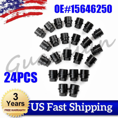 24x Lug Nut Cap Cover Black Set 15646250 New For GMC 1500 2500 Chevy GM ...