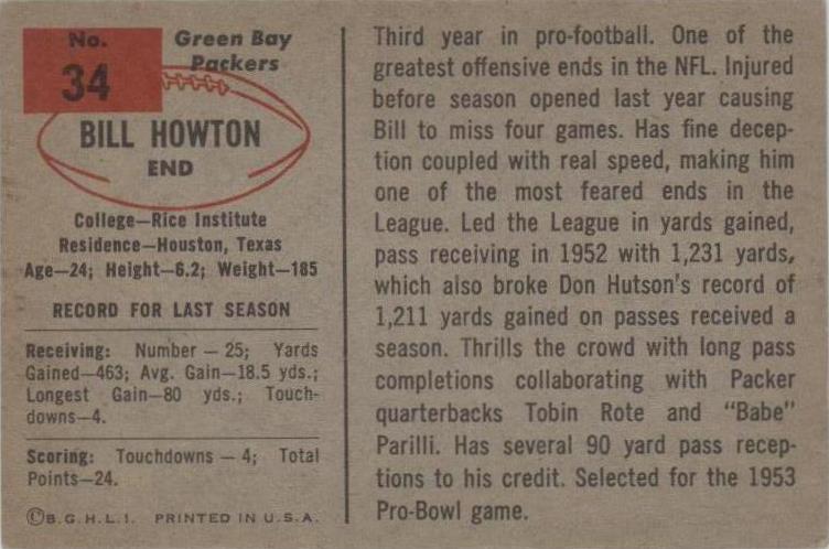 1954 Bowman Billy Howton #34 for sale | eBay