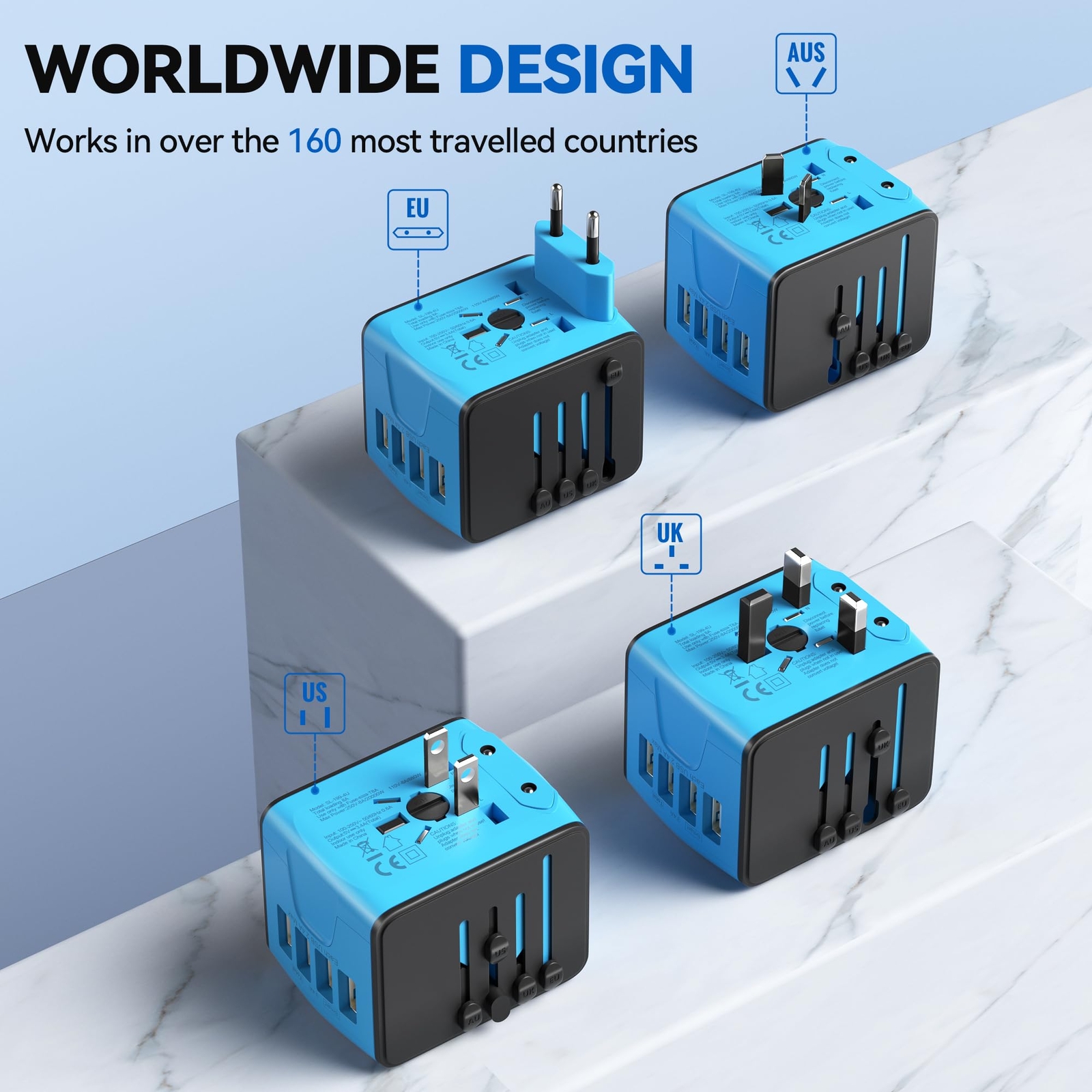 Unidapt Universal Travel Adapter, International Plug Adapter Fast 2,4A ...