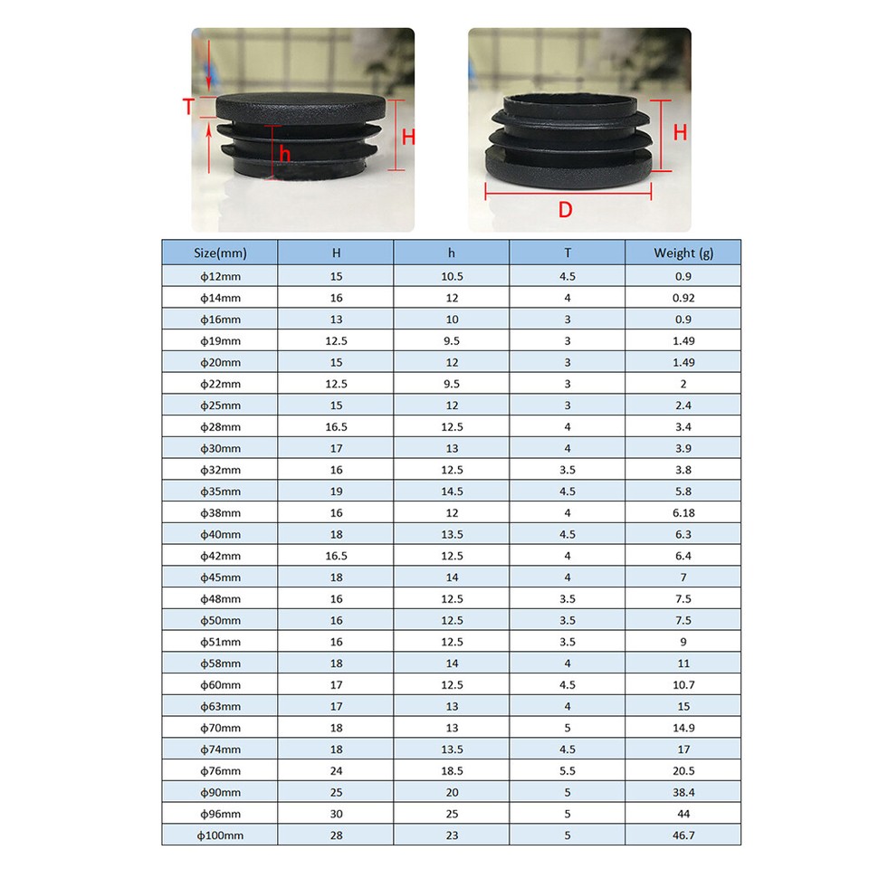 Round Plastic End Caps Tube Inserts Blanking Plugs Bungs For Steel ...