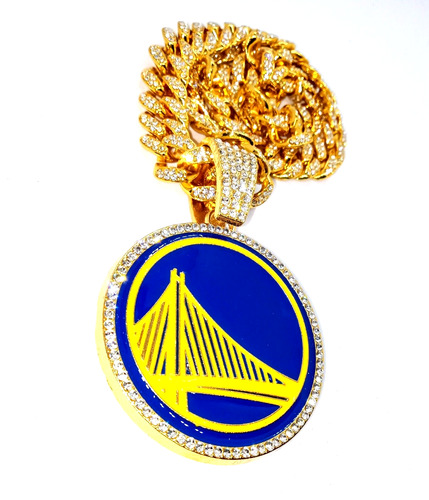 GOLDEN STATE WARRIORS GEM NECKLACE Gold Bling NBA Hip Hop Pendant & 20 ...
