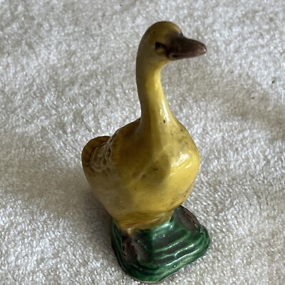 Antique Chinese Mud Duck Figurine Yellow Brown Green Goose China ...