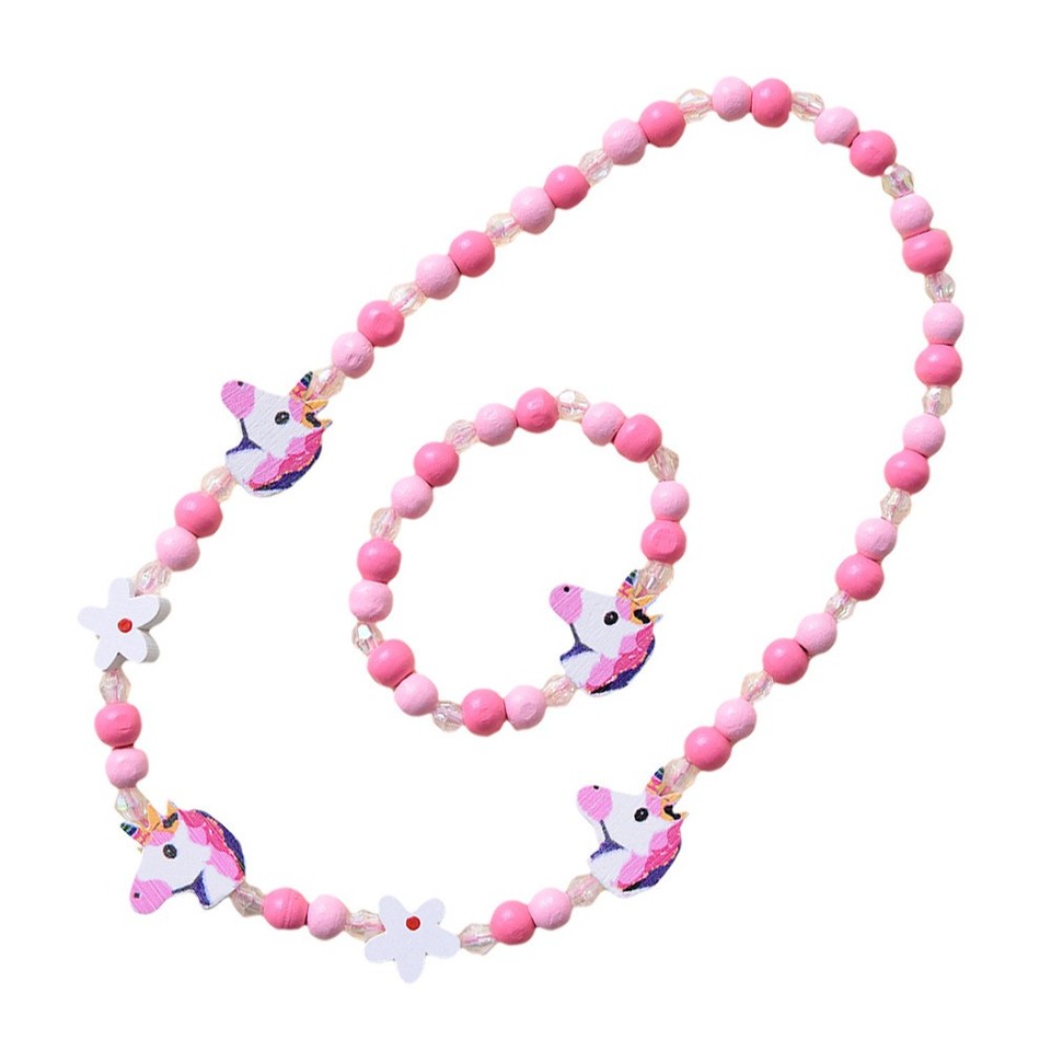 2pcs/set Colorful Wood Plastic Beaded Bracelet Lovely Necklace Children ...