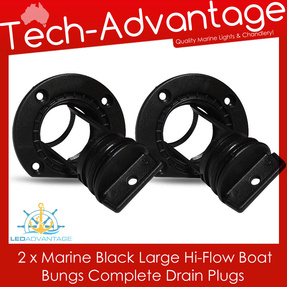 2 x Large Marine Boat BLACK Cut Base High Quick Flow Boat Bung Bungs ...