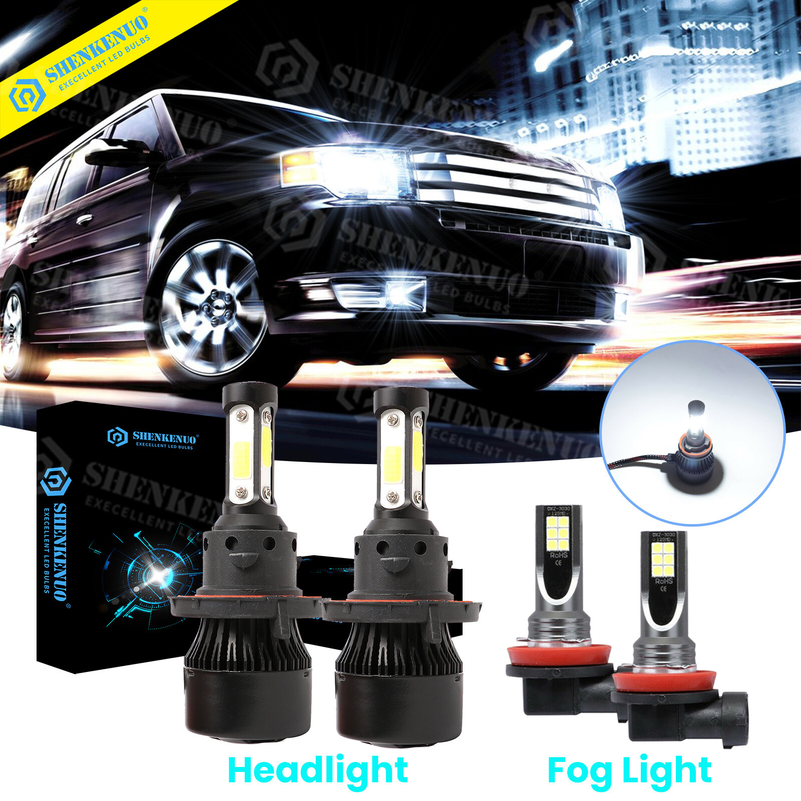 For Ford Flex 2009-2018 Combo H13 LED Headlight + H11 Fog Light Bulbs ...