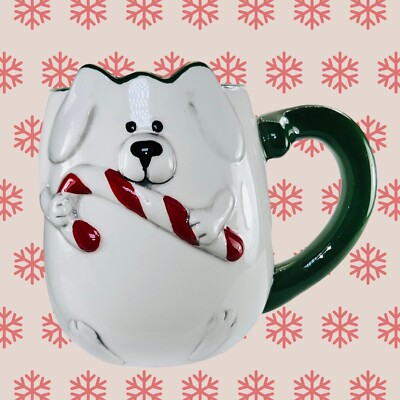 Ganz Ceramic Candy Cane Dog Embossed Coffee Tea Cup Christmas Mug Dog ...