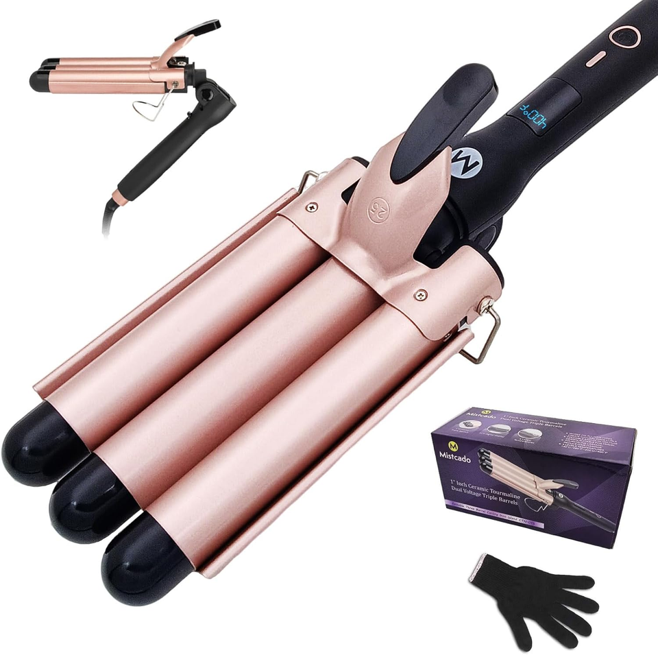 3 Barrel Curling Iron, 1 Inch Ceramic Tourmaline Hair Waver Wand with ...