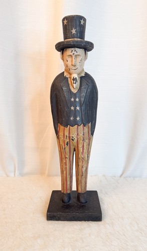 American Folk Art Style Wood Carved Uncle Sam Figurine Patriotic ...