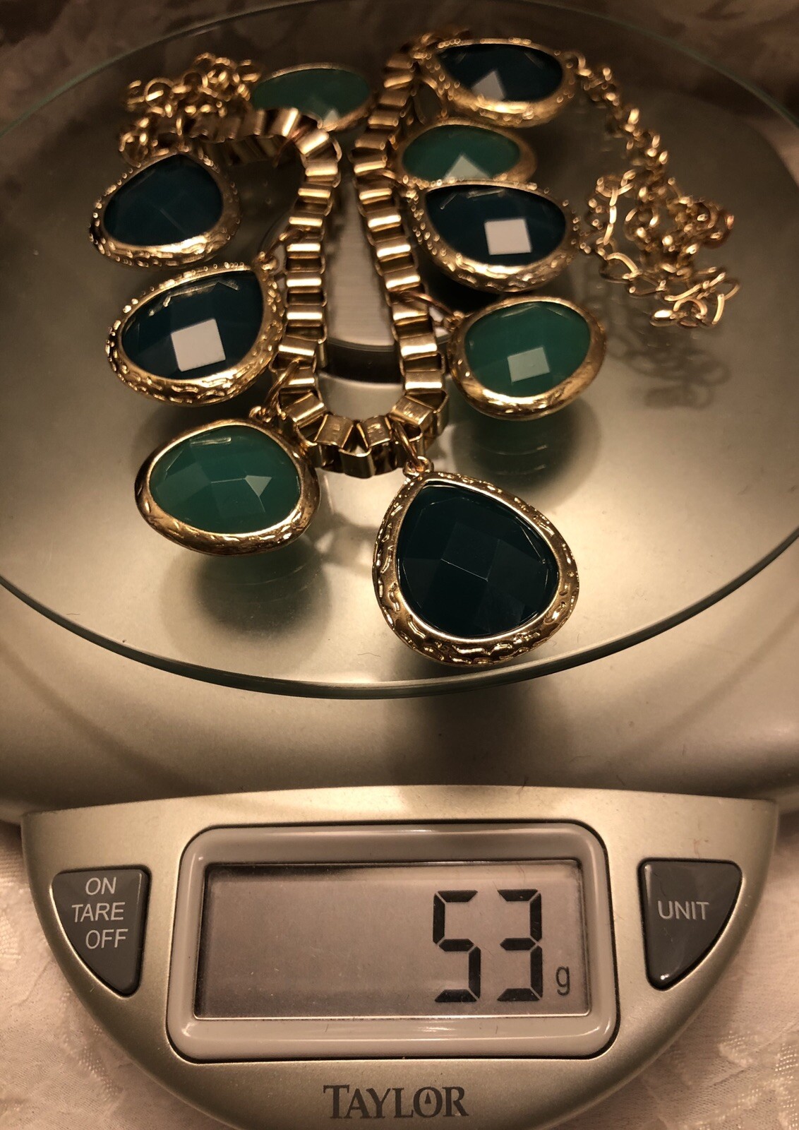 Faux Facet Cut Jade Bezel Set Bead Statement Necklace Gold Tone | eBay