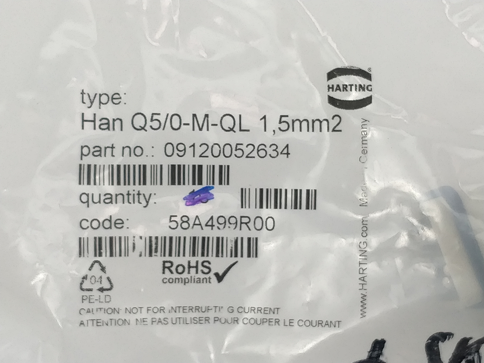 Harting 09120052634 Han Q5/0-M-QL 1,5mm2 | eBay.de
