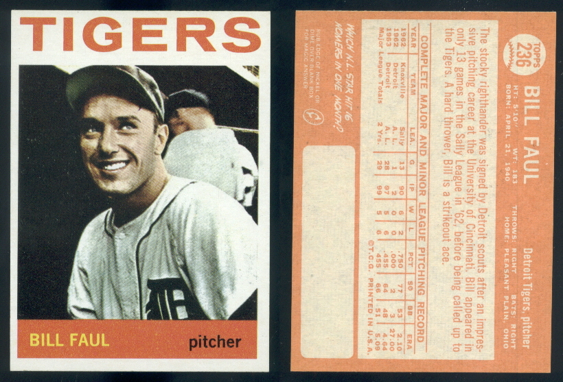 (40837) 1964 Topps 236 Bill Faul Tigers-NM | eBay