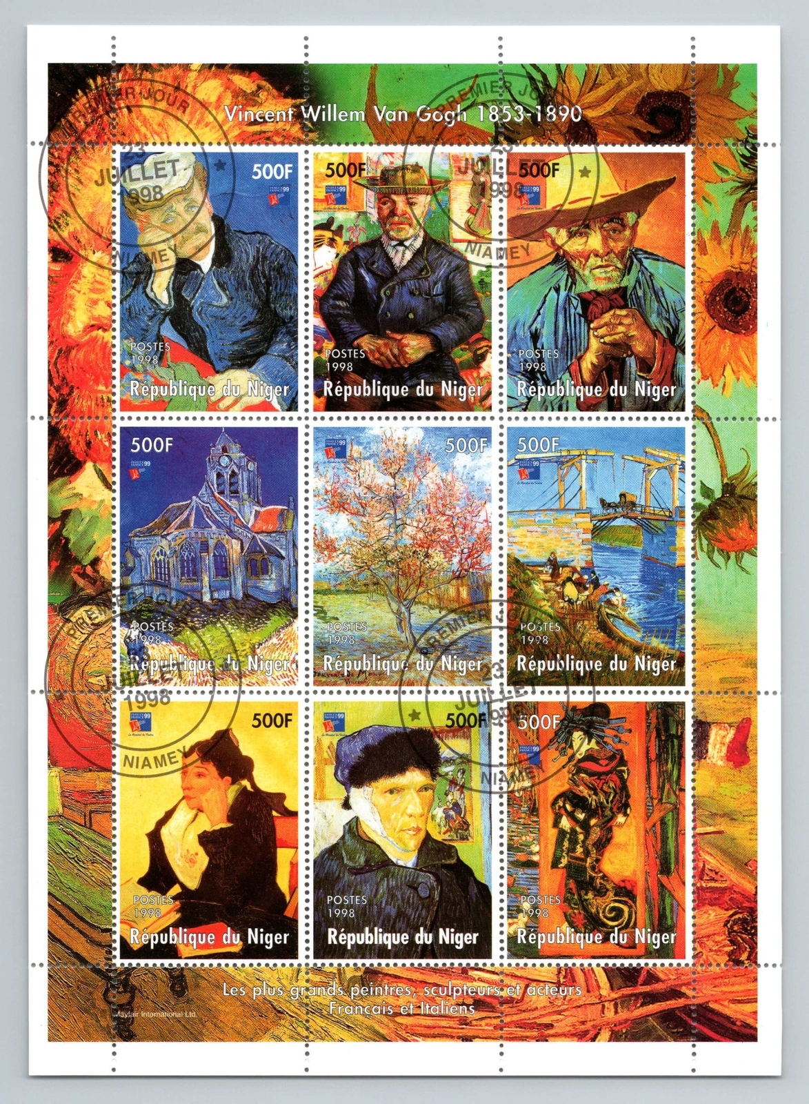 Niger 1998 Vincent Willem Van Gogh, Paintings, Artist Cto Used M/S # ...