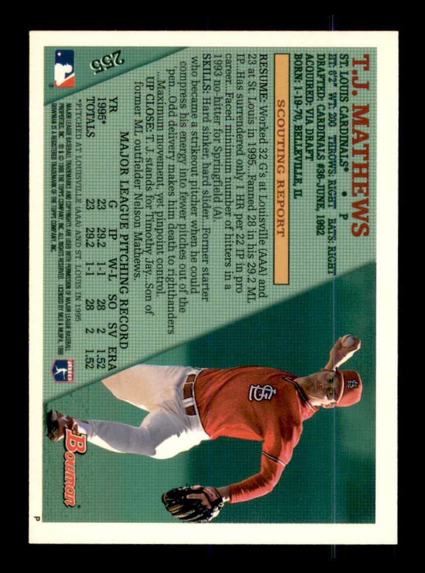 1996 Baseball Bowman T.J. Mathews St. Louis Cardinals #255 1 | eBay