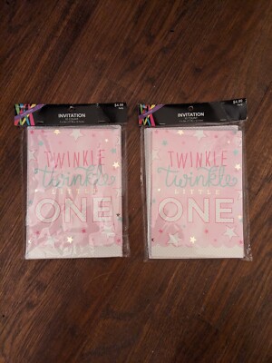 One Little Star Girl Pink Twinkle Cute 1st Birthday Party Invitations ...