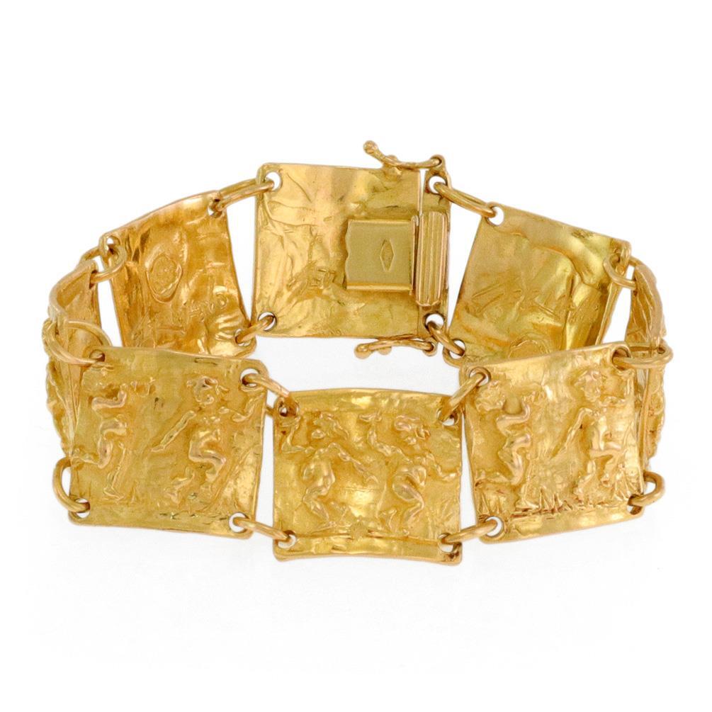Nino D'Antonio Germano Bracelet 18k Yellow Gold Cherub Panel Link 18mm ...