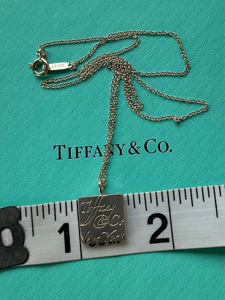 Tiffany & Co Sterling Silver NY Notes Square Wavy Pendant Necklace 17 ...