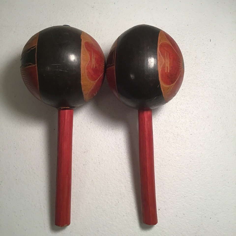 Recuerdo De Cartagena Wood Handmade Maracas Painted Art Vintage ...