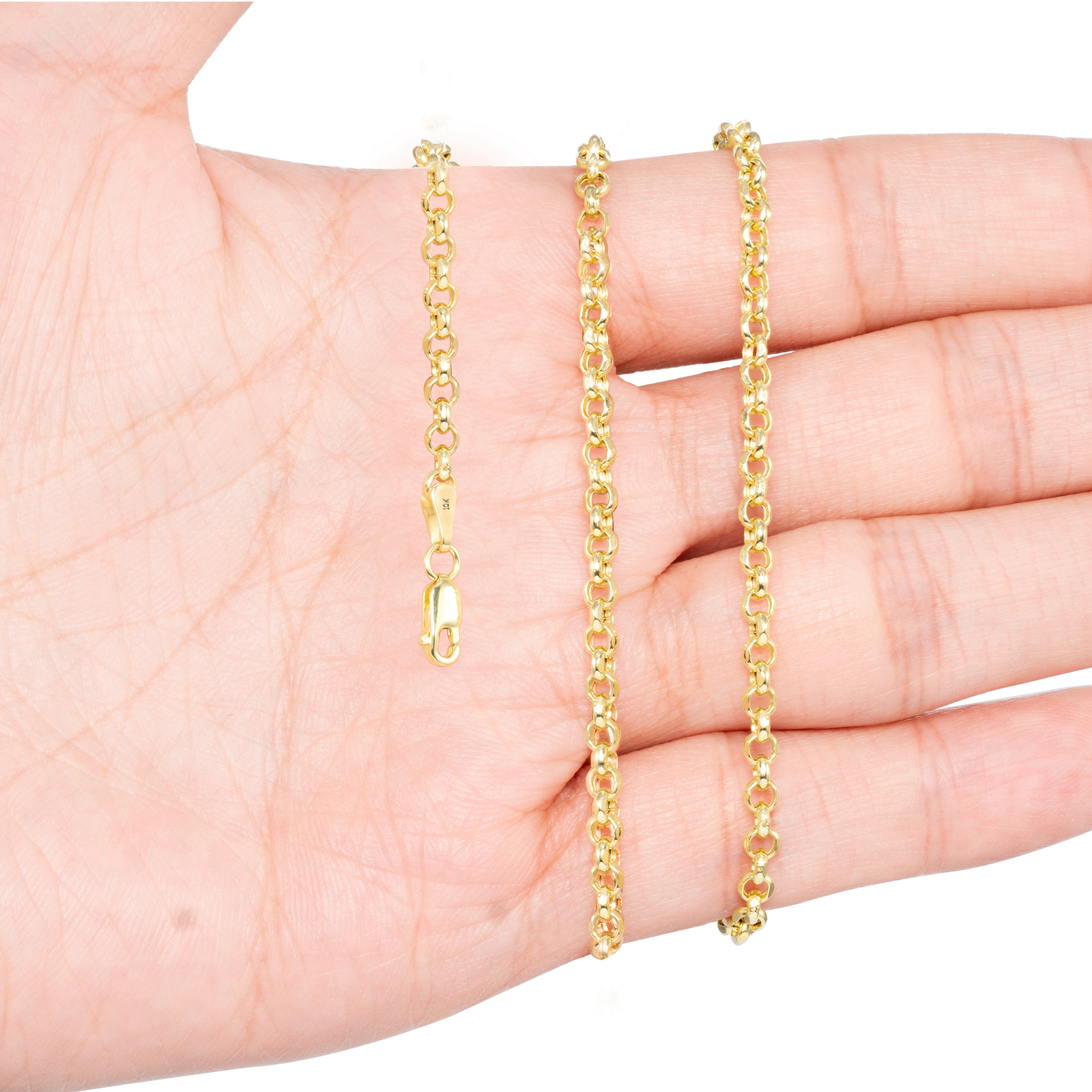 10K Yellow Gold 3mm Rolo Cable Round Link Chain Pendant Necklace Mens ...