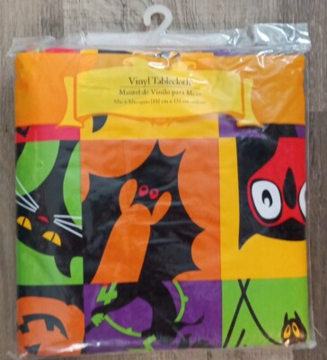 Halloween Vinyl Tablecloth 52X52" SQUARE Assorted Spooky Characters ...