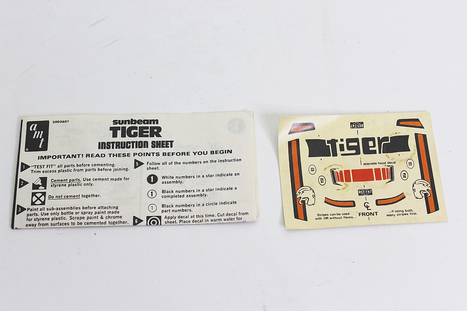 Vintage SUNBEAM TIGER 1/25 Scale Instructions and Decals AMT 1979 | eBay