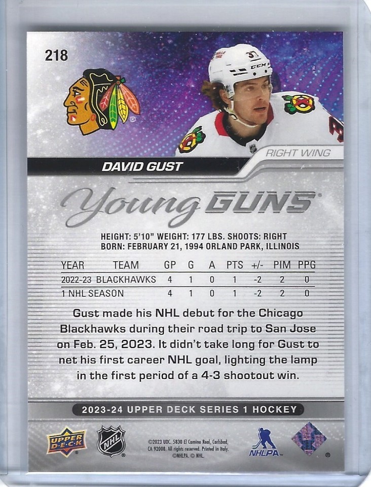 2023-24 Upper Deck #218 David Gust Young Guns Rookie Card | eBay