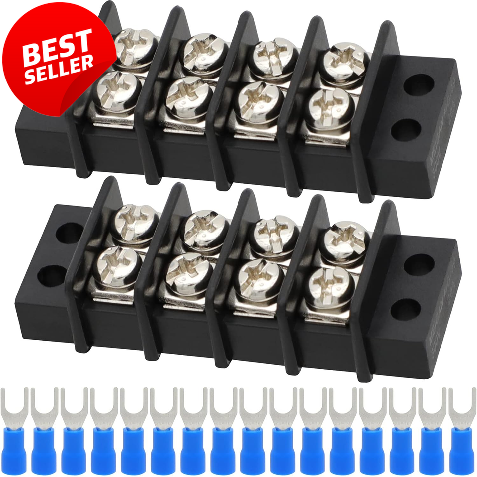 Terminal Block,2 Pack 4 Circuits 20-30A 200V-450V Dual Row Screw ...