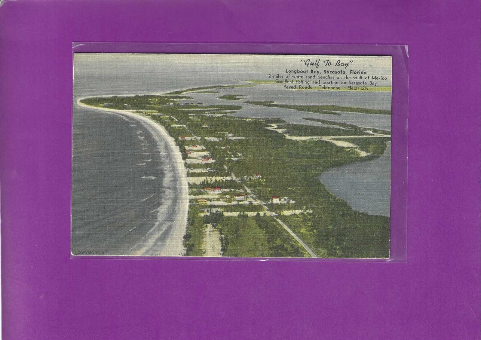 aerial view of Longboat key Sarasota FL L.H.Garaux realtor @1940 linen ...
