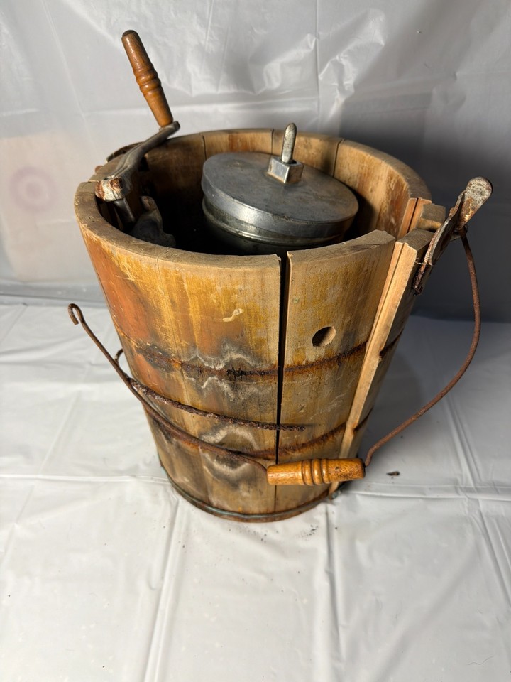 White Mountain Hand Crank Ice Cream Freezer Wooden Bucket For Parts ...