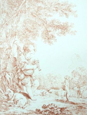 The Shepherd's Amusement Dog Rococo Francois Boucher Lithograph 19th ...
