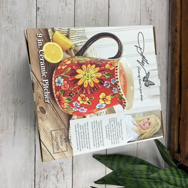 Dolly Parton Stoneware 9" Ceramic Pitcher Floral Pattern for sale ...